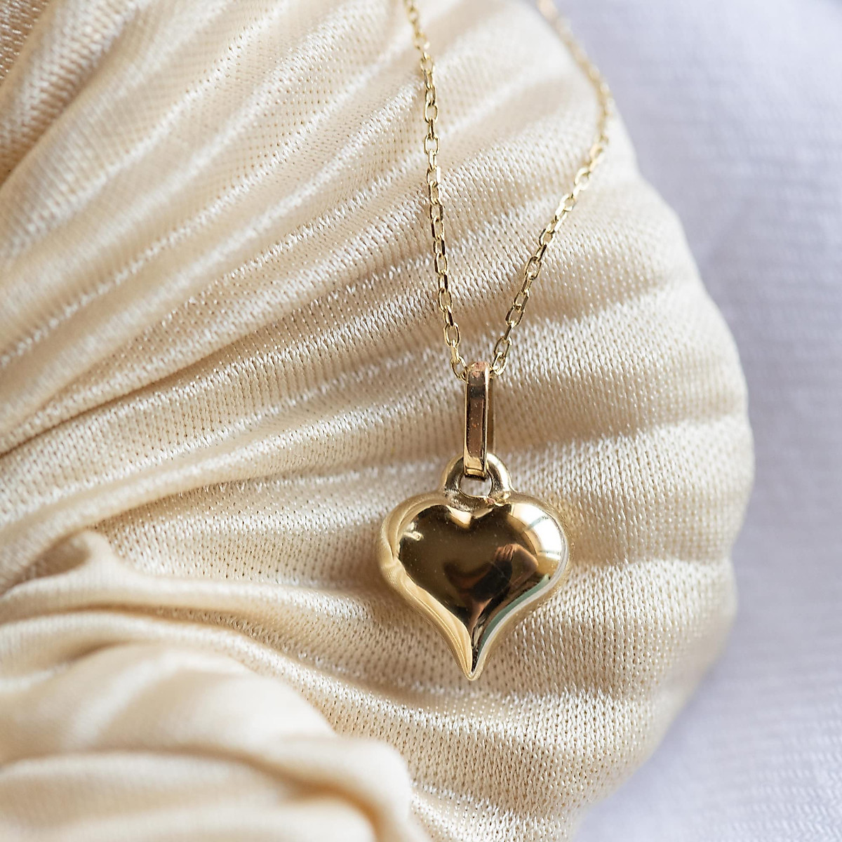 SOPHOS JEWELRY 10K Solid Yellow Gold Heart Pendant Necklace with 18" Real Gold Chain, Dainty Jewellery for Women