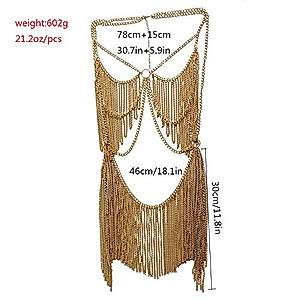 Sinkcangwu Women Body Chain Necklace Jewelry Boho Metal Body Chain Set for Bikini Halloween Costume Party (Gold)