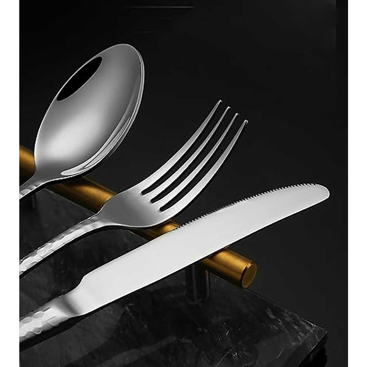 Hammered Silverware Set 16 Pieces Stainless Steel Flatware Set for 4, Mirror Polished Tableware Cutlery Set for Home Kitchen Restaurant Hotel, Kitchen Utensils Set, Modern Design, Dishwasher Safe