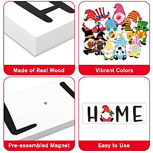 Yaaaaasss! Easter Interchangeable Home Love Sign, Seasonal Holiday Wood Decor with 12 PCS Magnet Gnome Pieces Spring Tiered Tray Decoration Double-Sided Gnome for Shelf Kitchen Housewarming Gift