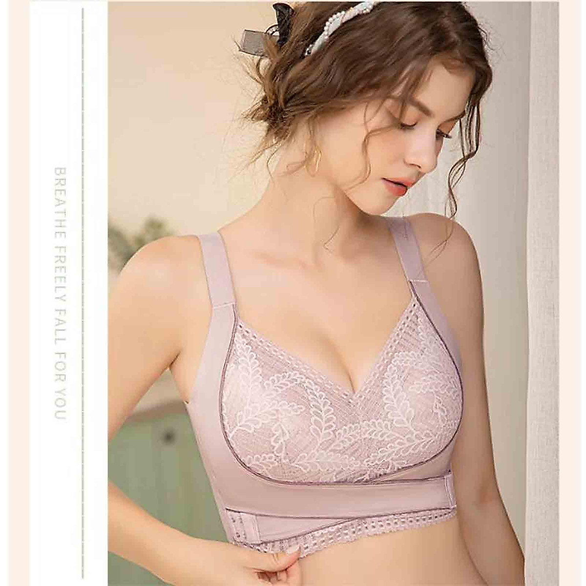 Kendally Bra, Kendally Comfy Corset Bra Front Cross Side Buckle Lace Bras Wireless Slim and Shape Bra for Older Women Women Bras Push Up Sujetadores para Mujer Pink