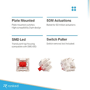 Gateron ks-9 Key Switches for Mechanical Gaming Keyboards | Plate Mounted (Gateron Red, 90 Pcs)