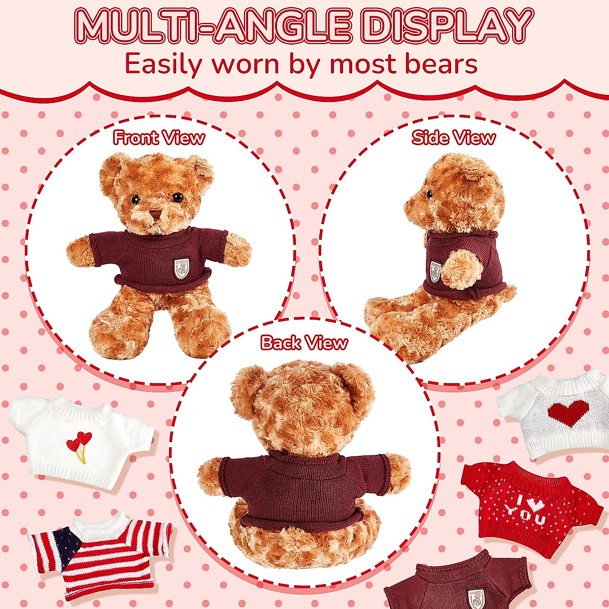 5 Pcs Doll Clothes Bear Clothes Cute Stuffed Animal Clothing Doll Accessories Cotton Plush Toy Clothes Bear Sweater Outfit Fit Most 14-18 Inch Bears Animal Plush Dolls Stuffed Toys