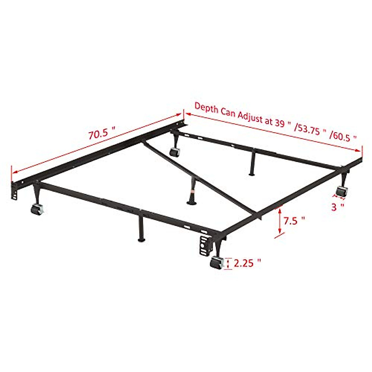 Kings Brand Furniture Heavy Duty Commercial Metal Adjustable Bed Frame, Queen, Full, Full XL, Twin