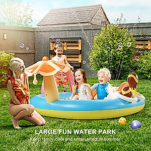 Inflatable Play Center, Hesung 98'' x 67'' x 32'' Kiddie Pool, Summer Inflatable Pool with Slide for Garden, Backyard Water Park, Fountain Arch, Extra Thick, Easy Set up for Ages 2+ Toddlers