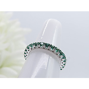 Dazzlingrock Collection Round Lab Created Emerald Women Full Eternity Wedding Stackable Ring Band | 14K White Gold, Size 6