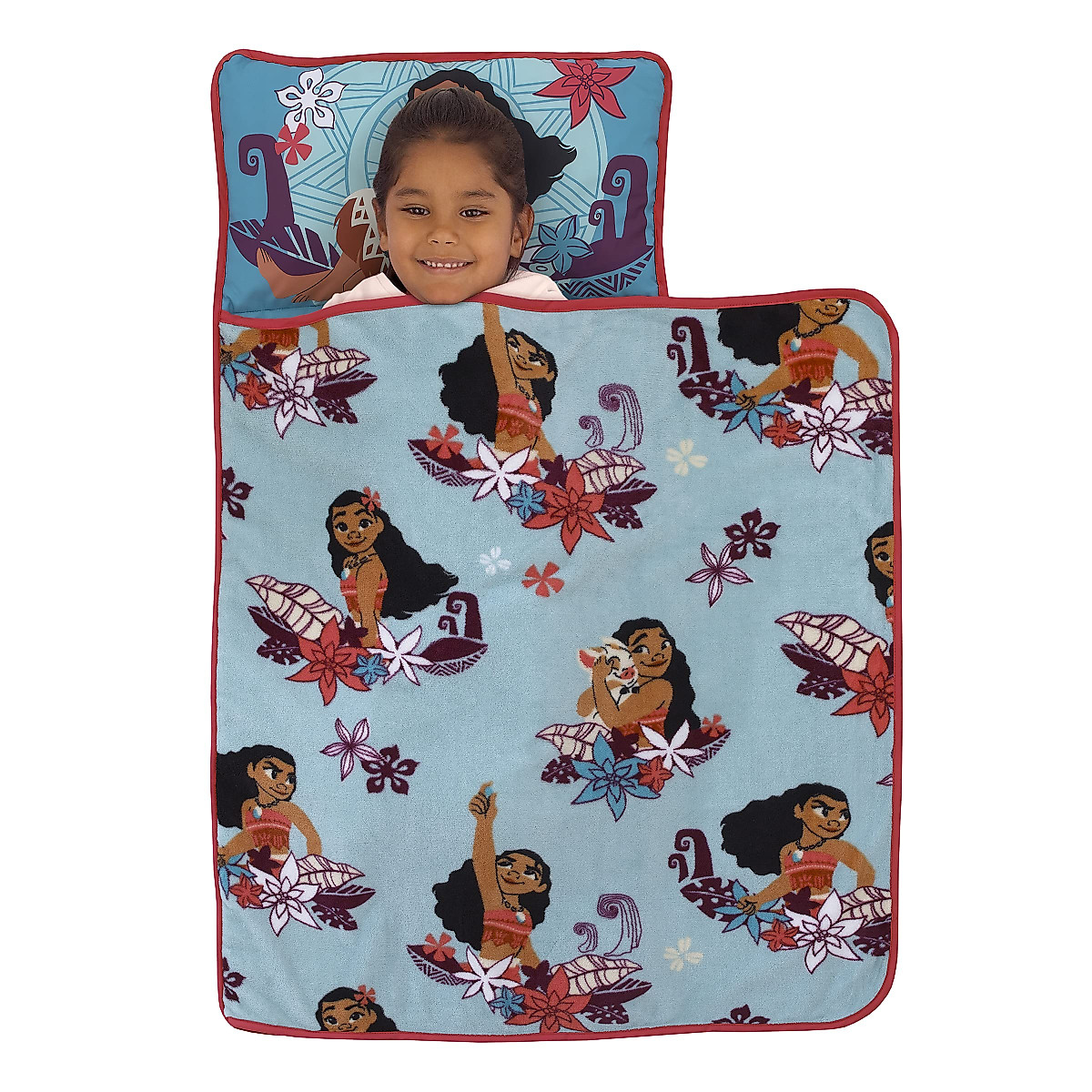 Disney Moana Feel The Waves Aqua, Coral and Violet with Pua Pig and Tropical Flowers Toddler Nap Mat