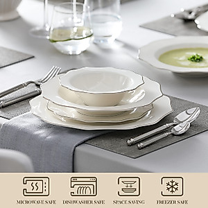 MALACASA Bone China Dinnerware Set, 32 Piece Round Plates and Bowls Sets for 8, White Dinnerware Sets with Golden Rim, Lightweight Dishes Set with Plate and Bowl Set, Series LOTUS