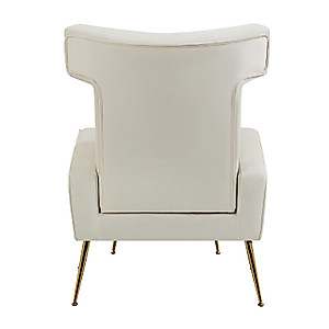 X-VOLSPORT Wingback Accent Chair and Storage Ottoman Set for Living Room Bedroom, Modern Upholstered Velvet Armchair with Footrest & Gold Metal Legs, White, Pillow Included