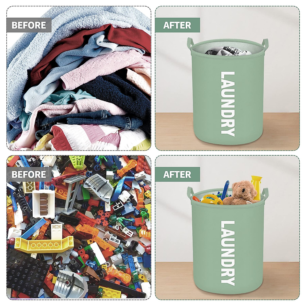 Consmos 6 Sets - 12 Pieces Collapsible Laundry Basket, Large Laundry Hamper with Handle, Freestanding Laundry Baskets Dirty Clothes Basket for Bedroom, Bathroom, Green, Dark Blue and Haze Blue