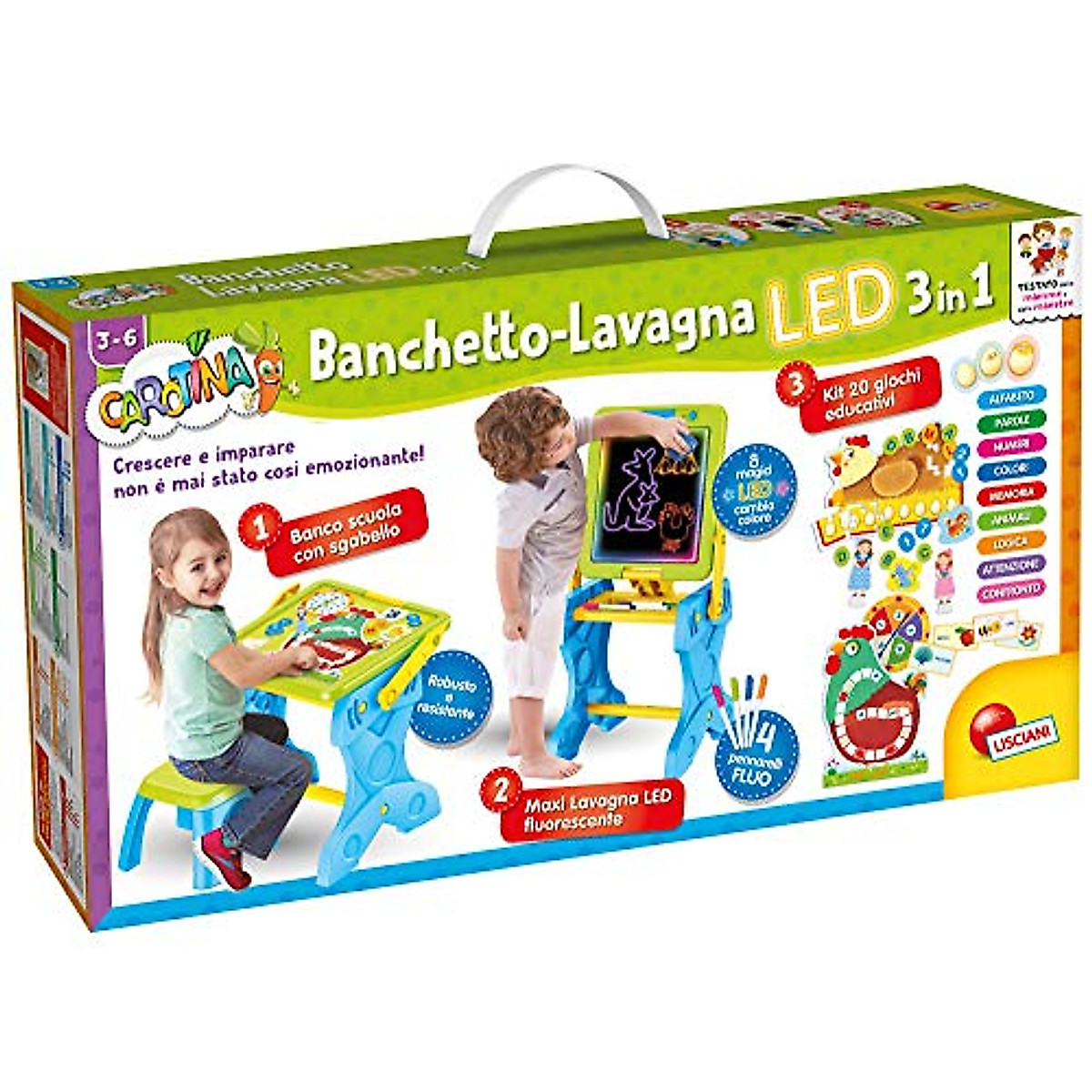 Liscianigiochi Carotina Banquet Chalkboard Led 3 in 1 Game for Kids, 77465, Multicolor, ‎94.5 x 9 x 67 cm; 2.8 kg