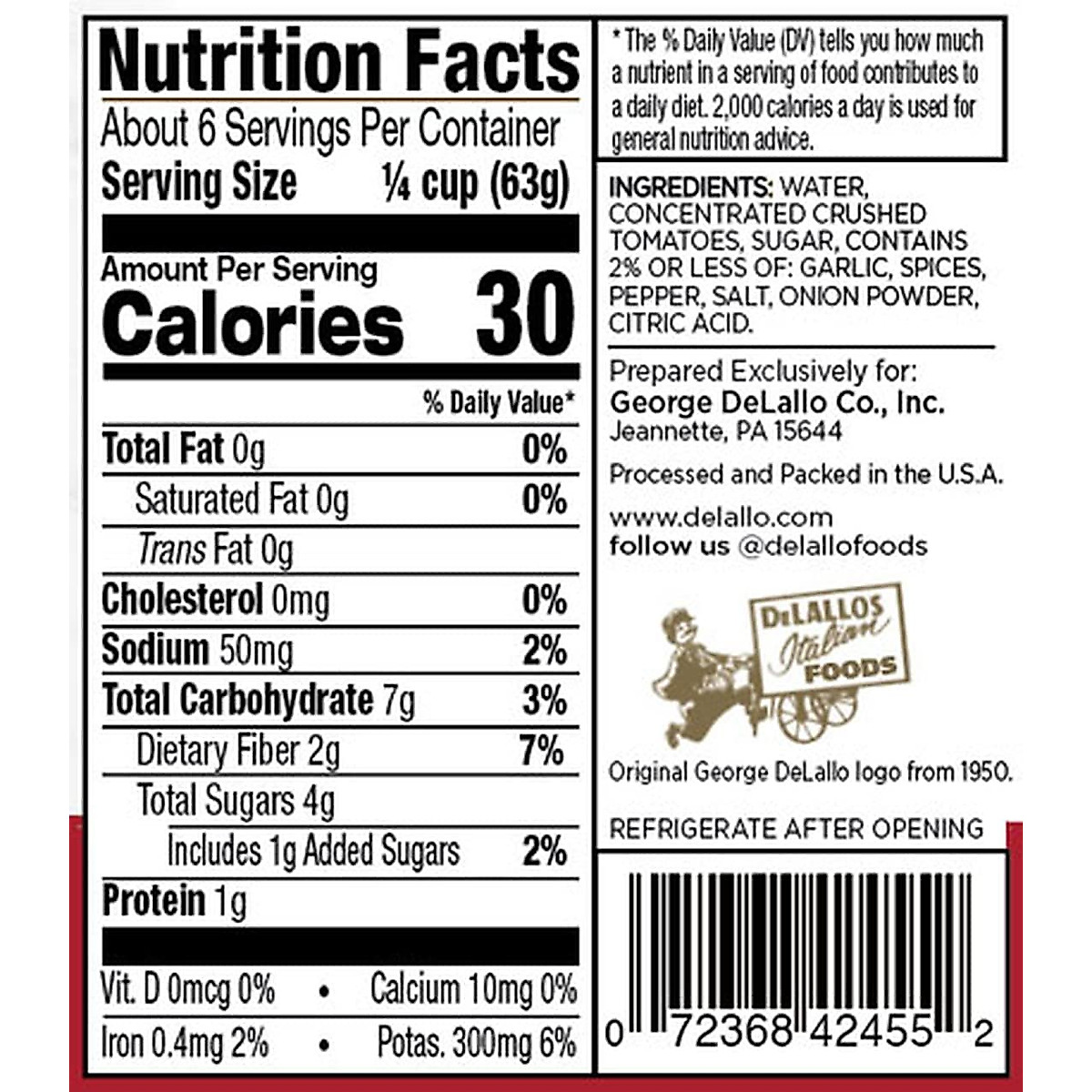 DeLallo Classic Pizzeria-Style Pizza Sauce, 14oz Jar, 4-Pack