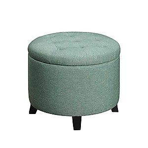 Convenience Concepts Designs4Comfort Round Storage Ottoman 19.75" - Versatile Contemporary Foot Stool for Living Room, Office, Green Fabric