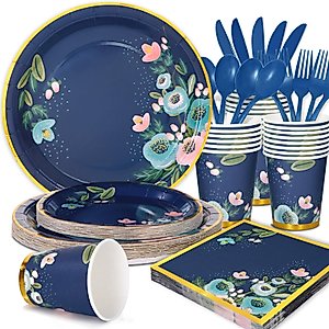 175 PCS Floral Paper Plates，Floral Party Plates Serve 25 Guests, Floral Disposable Plates for Bridal Shower, Birthday, Tea Party Decorations, Wedding, Floral Party Decorations