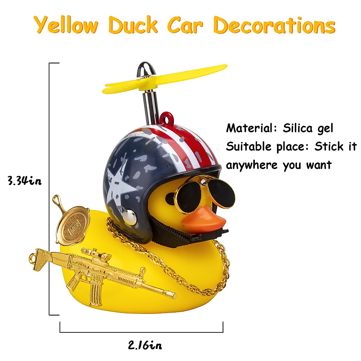 wonuu Rubber Duck Car Ornaments Cool Yellow Duck Car Dashboard Decorations Squeaky Glasses Duck with Propeller Helmet for Car ccessories Dashboard (Z-Pan-Stars&Stripes)