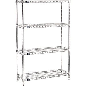 Nexel 12" x 36" x 54", 4 Tier Adjustable Wire Shelving Unit, NSF Listed Commercial Storage Rack, Chrome Finish, leveling feet