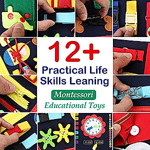 Busy Board for Toddlers,Montessori Toys Developing Sensory Activity Book Preschool Learning Activities Early Educational Toy Travel Busy Binder for 1 2 3 4 Year Old Kids Birthday Gift for Boys Girls