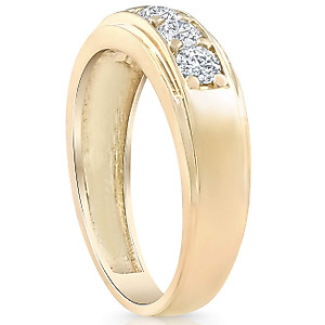 10k Yellow Gold 1 Ct T.W. Round-Cut Five Stone Elegant Diamond Wedding Band Ring for Him Anniversary High Polished Band