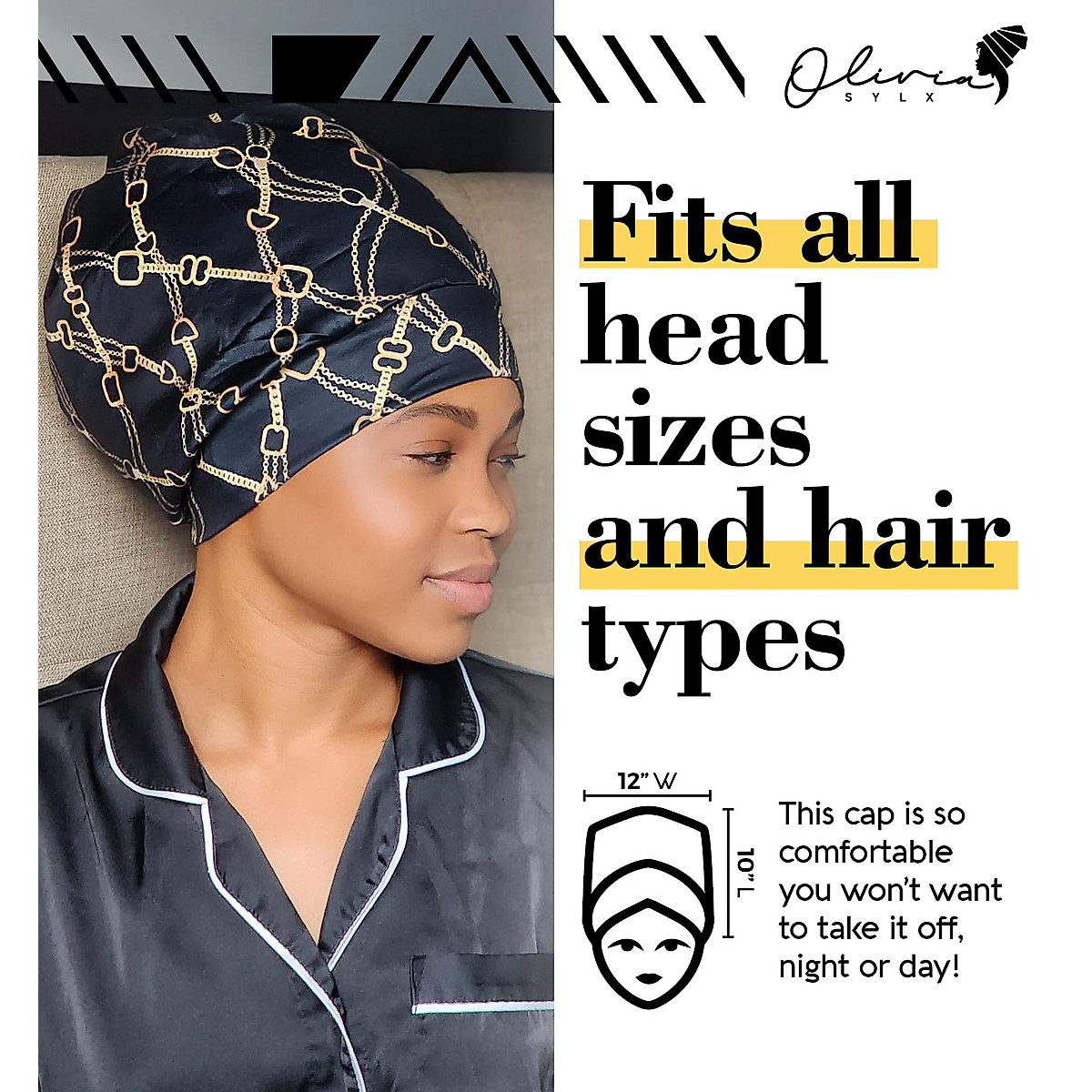 Olivia Sylx Satin Sleep Cap and Hair Bonnet for Sleeping - Satin Lined Sleep Cap, Sleeping Bonnet Satin Head Wrap - Satin Hair Wrap - Cheetah