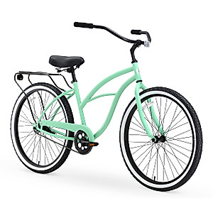 sixthreezero Around The Block Women's Beach Cruiser Bike + ProsourceFit Wicker Bike Basket