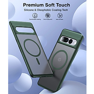 FNDMIL Magnetic for Google Pixel 7 Pro Case [Compatible with MagSafe][Anti-Fingerprint][Slim Fit][Military Shockproof] Translucent Matte Hard Back Pixel 7 Pro 5G Phone Cover 6.7”, Green