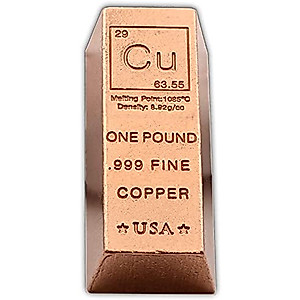 1 Pound Copper Bar Ingot Paperweight - 999 Pure Chemistry Element Design with Certificate of Authenticity by Unique Metals