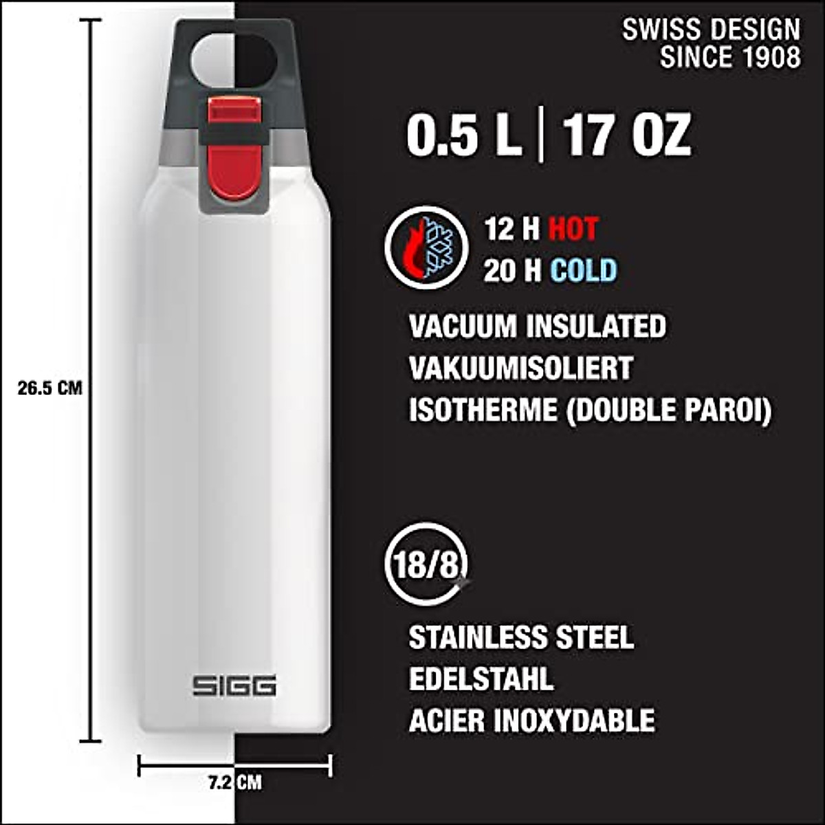 SIGG - Insulated Water Bottle White - Thermo Flask Hot & Cold One with Tea Infuser - Leakproof. BPA Free - 18/8 Stainless Steel - 17 Oz