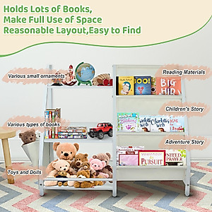 Kids Bookshelf and Toy Organizer, 3 Tier Book Shelf for Kids Rooms with Anti-Tip Straps and Non-Slip Feet, Eco-Safe Kids Bookcase for Playroom, Bedroom, Living Room, Nursery, School 29.5'' H (White)