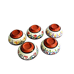 Cactus Canyon Ceramics VERY SMALL Spanish Terracotta 5-Piece VERY SMALL Mini-Bowl (Pinch Bowls) Set, White