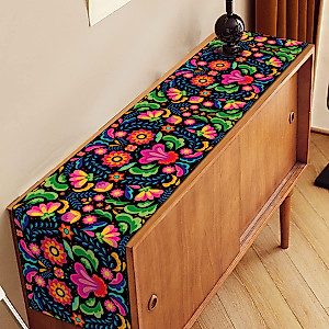 Nepnuser Mexican Fiesta Table Runner Cinco De Mayo Decorations Mexico Dia De Los Muertos Rustic Linen Home Dining Room Kitchen Table Decor 72 Inches Long