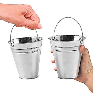Kicko 24 Pack Large Galvanized Metal Buckets with Handles - 5 x 4.5 Inches Unique Goody Baskets, Party Favors, Party Accessories and Decorations