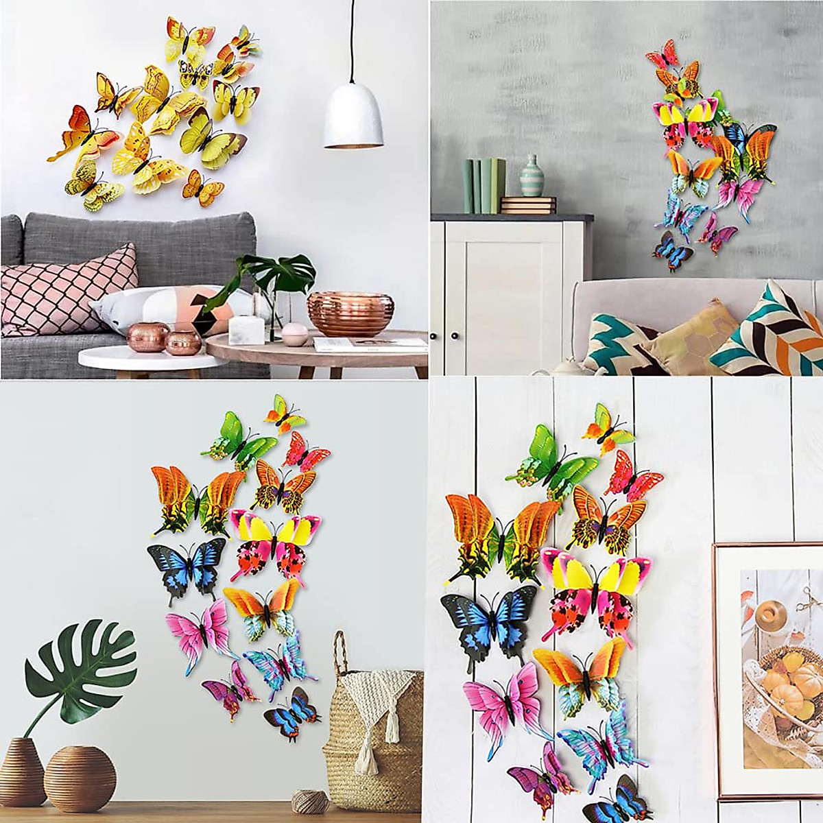 NC 3D Double Layer Butterfly Wall Decor Removable Butterfly Stickers DIY Decorative Wall Art Crafts for Children Room Decor 12pcs(White)