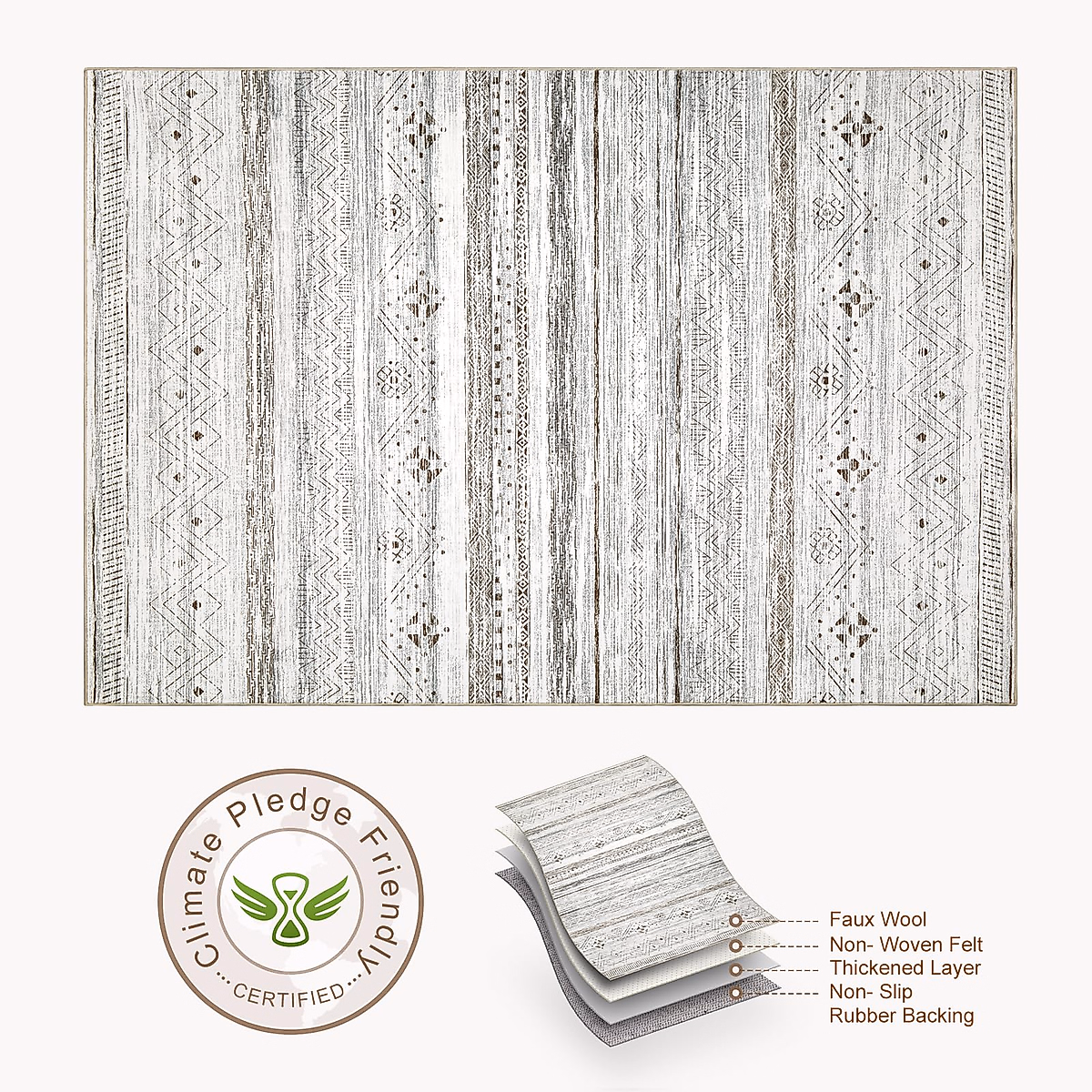 Area Rug for Living Room 5x7 - Large Indoor Washable Rugs Geometric Neutral Rug Farmhouse Soft Floor Carpet Modern Foldable Rug for Bedroom Home Dining Office - Brown