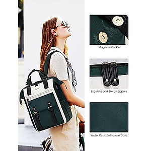 LOVEVOOK Laptop Backpack for Women, Teacher Nurse Bag Work Travel Computer Backpacks Purse,Water Resistant Daypack with USB Charging Port,Beige Green 15.6in