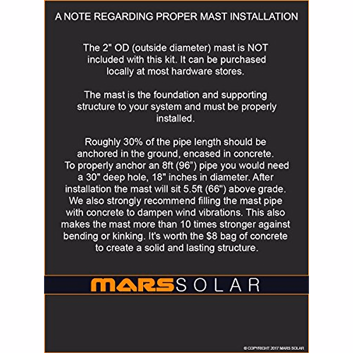 Mars Solar Mount Heavy-Duty Mast Adapter - 2" (OD) to 2" (ID)