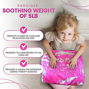 SENSORY4U Weighted Lap Pad for Kids - 5lb Sensory Lap Blanket with Sequin Flip Fabric for Tactile Stimulation Engagement - Sensory Companion for Everyday Use (Pink)
