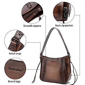 Montana West Genuine Leather Purses for Women Hobo Bags with Tooling Handle & Tassels MWG01-G9067CF