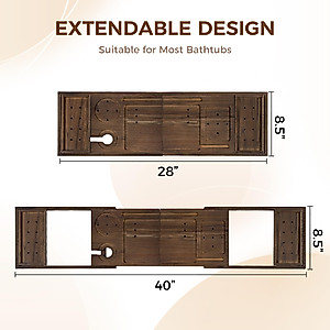 Teak Bathtub Tray - Luxury Bath Tray with Expandable Handles, Wine Glass and Phone Holders, Book Stand - Perfect for Home Spa Relaxation and Reading - Natural Bath Accessories