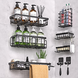 DTUQYX Shower Caddy 9 Pack,Adhesive Organizer for Bathroom Decor Accessories & Kitchen Storage,No Drilling,Large Capacity,Rustproof Stainless Steel Organizer,Home Decor Shelves (Black)