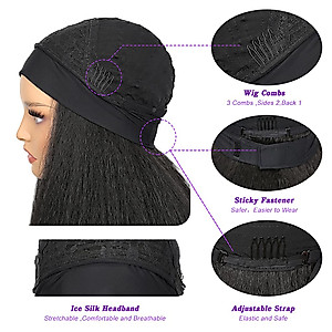 WIGNEE 26 Inches Kinky Straight Headband Wig for Women Yaki Straight Wigs with Black Headband Kinky Afro Wigs For Black Women