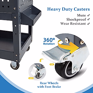 Car Wash Cart with Wheels, Heavy Duty Mechanic Tool Cart, 49"x29"x15", 880 lbs Capacity, 3-Tier Rolling Utility Cart with Pegboard, 4 Dividers, 3 Mesh Panels & Screwdriver Shelf for Jobsite