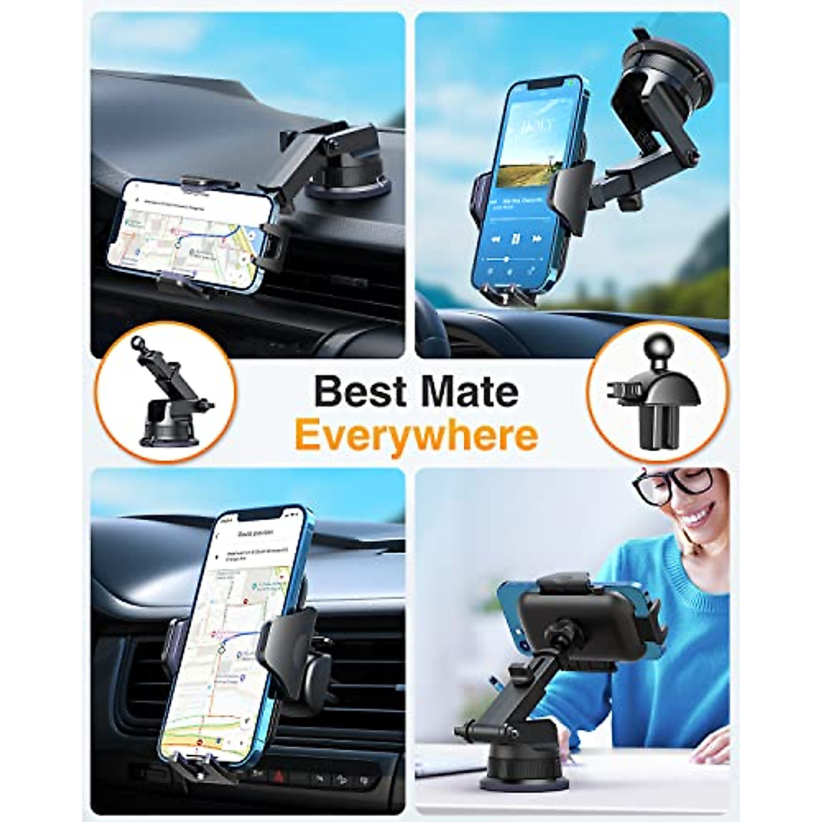 VANMASS [Pro Version Universal Car Phone Mount [Super Suction Cup] Dashboard Phone Holder Stand, Handsfree Windshield Dash Air Vent Phone Holder Car, Compatible with iPhone 13 12 Samsung LG & Truck