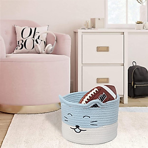 Small Woven Cotton Rope Storage Basket,2 Pack Cute Cat Cotton Rope Baskets with Handle,Baby Nursery Organizer for Toy Storage Bin | Pet Gift Basket for Cat,Dog,10 x 10 x 7 Inch