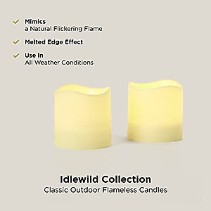 LampLust Outdoor Flameless Candles 3x3 - Battery Operated, Waterproof, Flickering LED Flame, Remote Control with Timer, Decorative Small Pillar Candles for Outdoor Decor - Set of 2