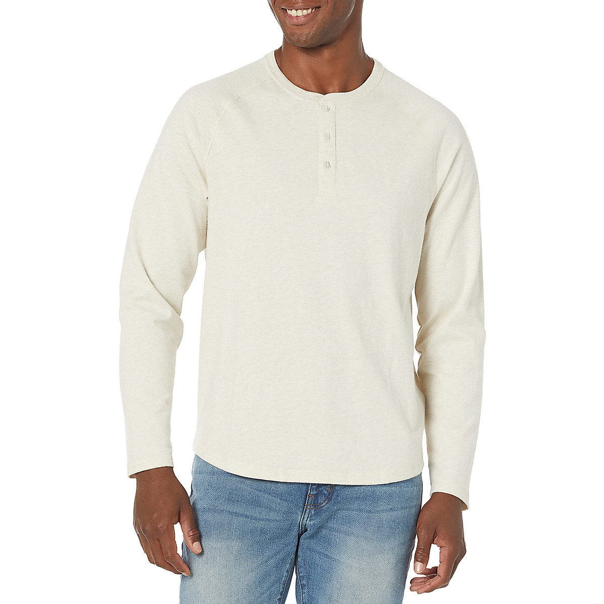 Amazon Essentials Long Sleeve Shirt for Men, Regular-Fit Henley, Available in Big & Tall, Oatmeal Heather, Medium