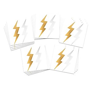 FashionTats Metallic Lightning Bolt Temporary Tattoos | 20-Pack | Silver & Gold Metallic | Skin Safe | Made in The USA | Removable (20 Count (Pack of 1), 1, Count)