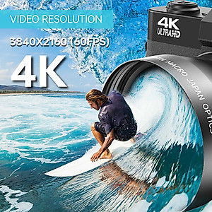 Hojocojo 4KVlogging Camera, 56MP Cameras for Photography，180° Flip Screen, 18X Digital Zoom, 32GB TF Card, 52mm Wide Angle & Macro Lenses,Compact Camera for Beginners