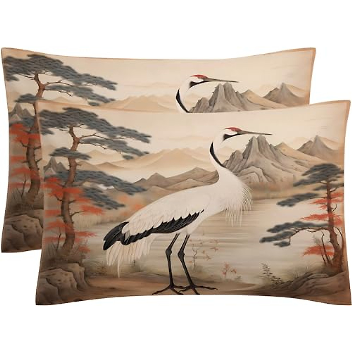 Crane Duvet Cover Oversized King Size Set, Japanese Bedding Bedroom Decor, Comforter Cover & 2 Pillowcases 3 Pieces, Home Collection Quilt Cover