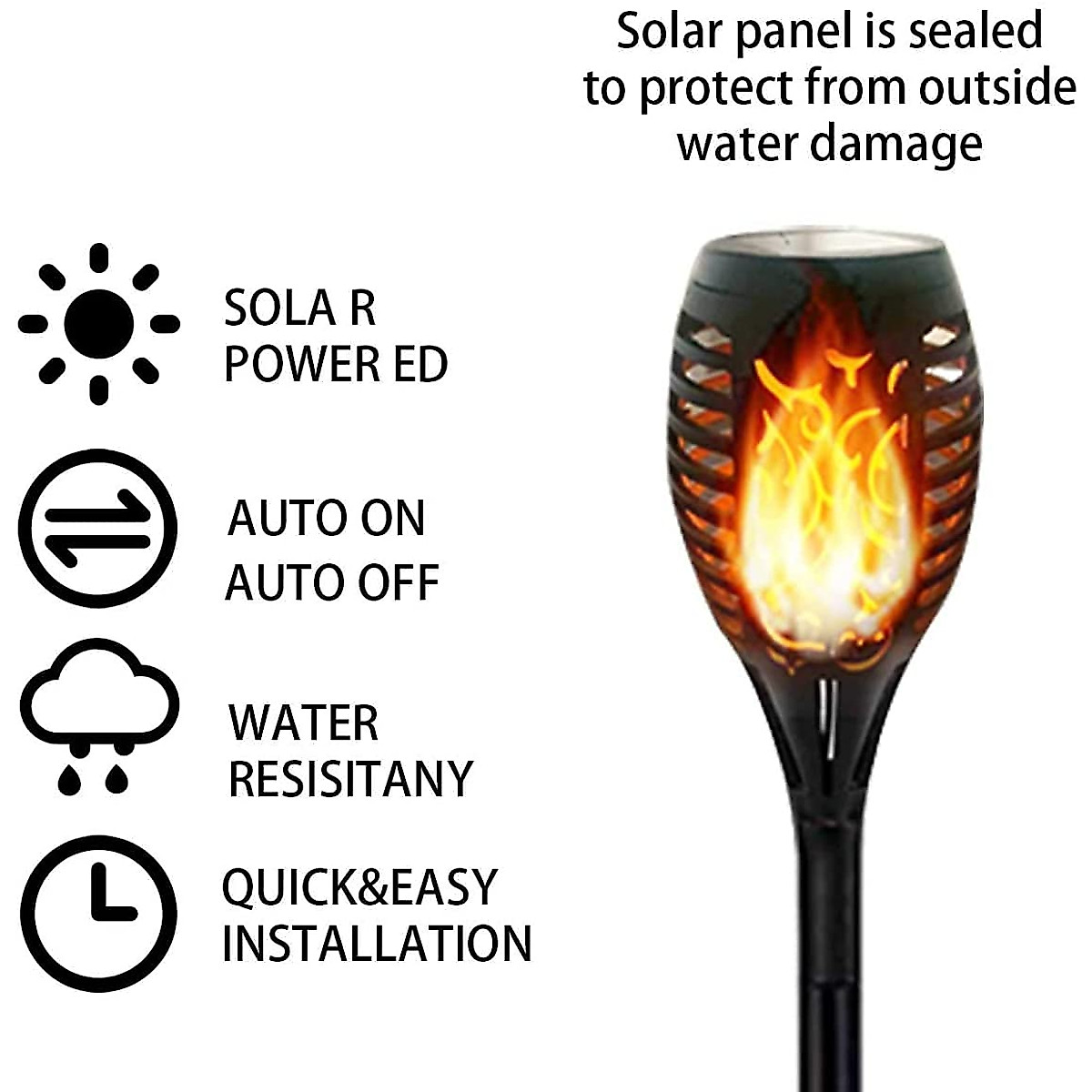 BANUQUE Solar Torch Light with Flickering Flame, Solar Powered Outdoor Garden Path Stake Lights for Landscape Patio Walkway Yard Driveway(4 Pack)