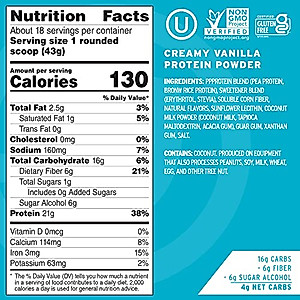 No Cow Vegan Protein Powder, Vanilla, 21g Plant Based Protein, Recyclable Bag, Dairy Free, Soy Free, No Sugar Added, Keto Friendly, Gluten Free, Naturally Sweetened, Non GMO, Kosher, 1.74 Pound
